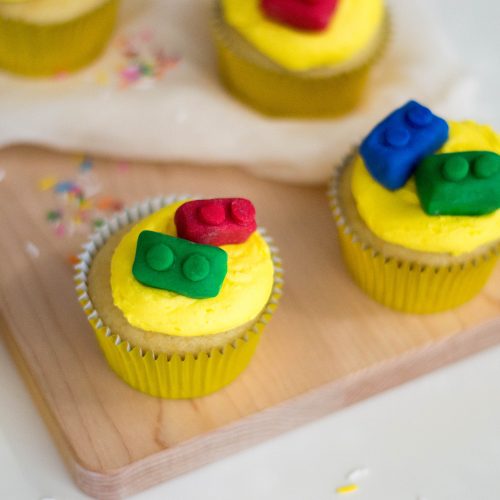 LEGO Themed Birthday Cupcakes Recipe with Candy LEGO Bricks