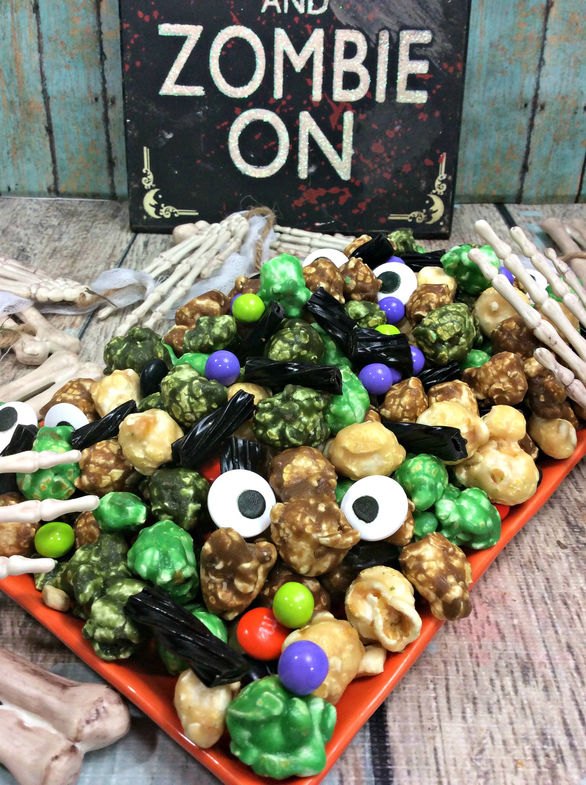 Zombie Halloween Popcorn and Candy Mix Recipe
